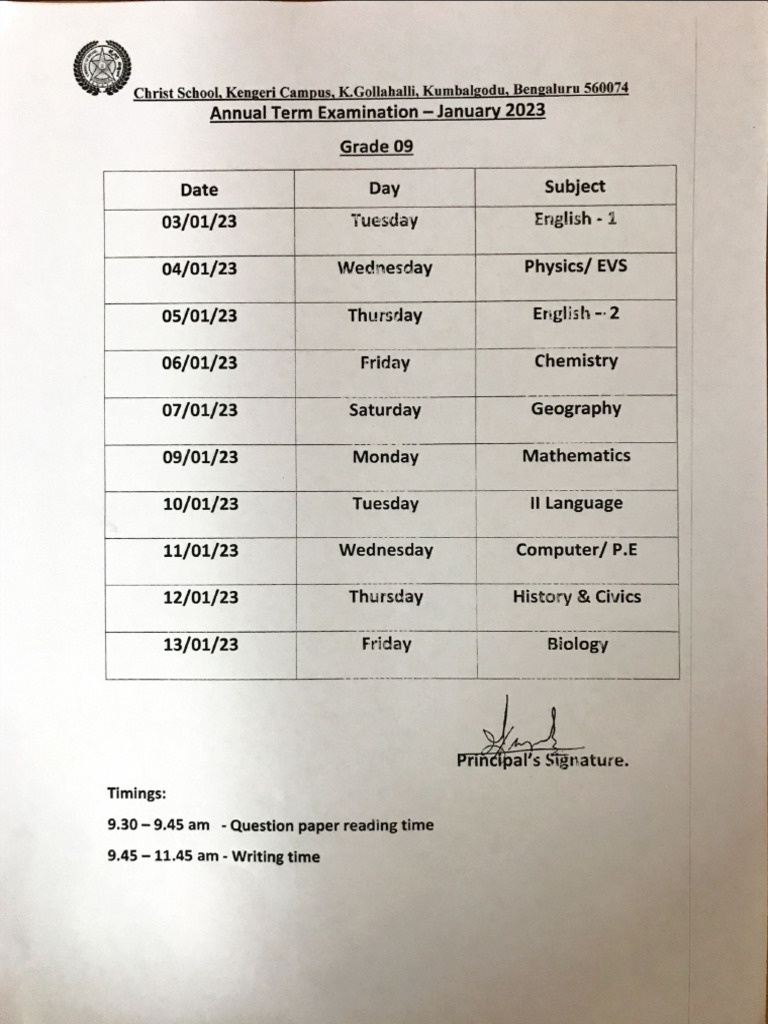 Annual Exam Timetable | PDF