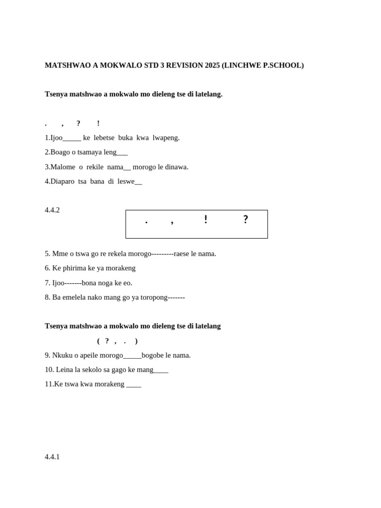 Matshwao A Mokwalo STD 3 Revision 2025 | PDF