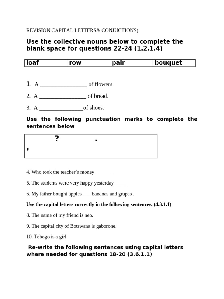 Revision (English Capital Letters& Conjunctions) | PDF | Linguistics ...