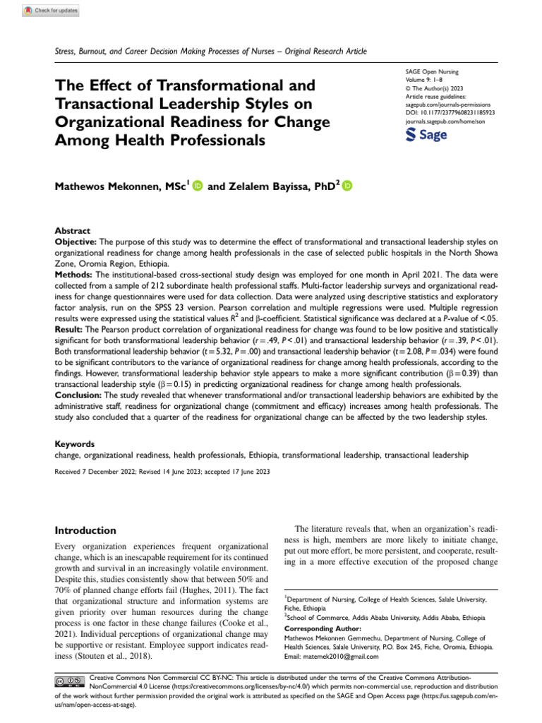 Mekonnen Bayissa 2023 The Effect of Transformational and Transactional Leadership Styles On ...