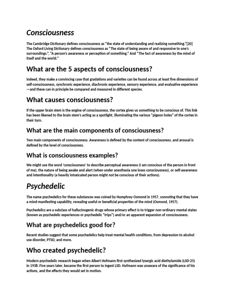 Understanding Consciousness and Psychedelics | PDF | Psychedelic Drugs ...