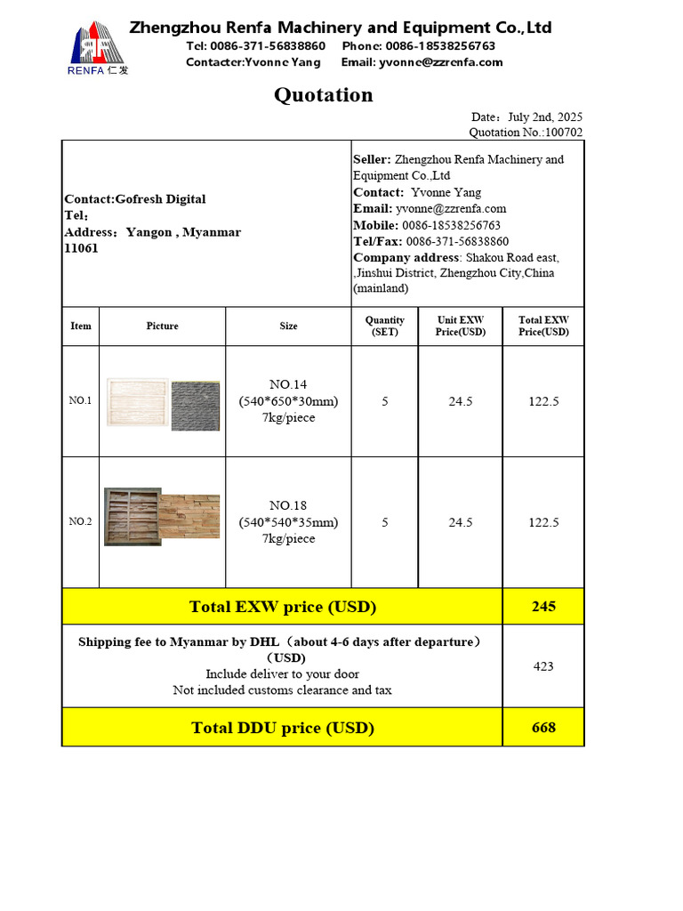 Quotation for Machinery Equipment Purchase | PDF | Business | Payments