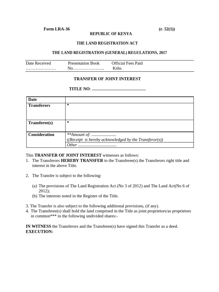 Joint Land Transfer Form LRA-36 | PDF