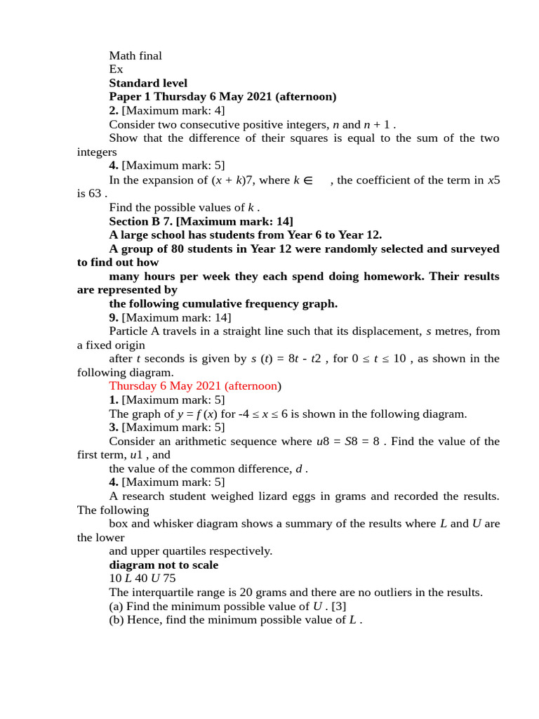 Math Final Exam Overview | PDF