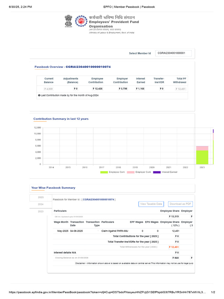EPFO Member Passbook Overview | PDF | Institutional Investors ...