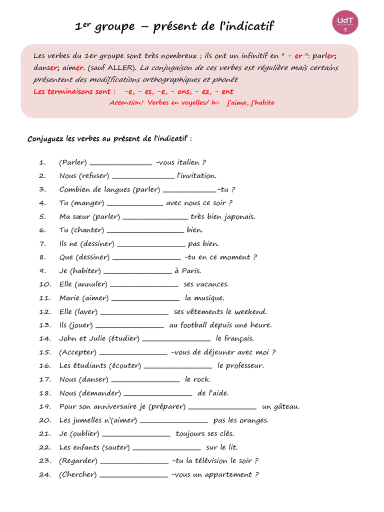 Conjugaison des verbes du 1er groupe | PDF