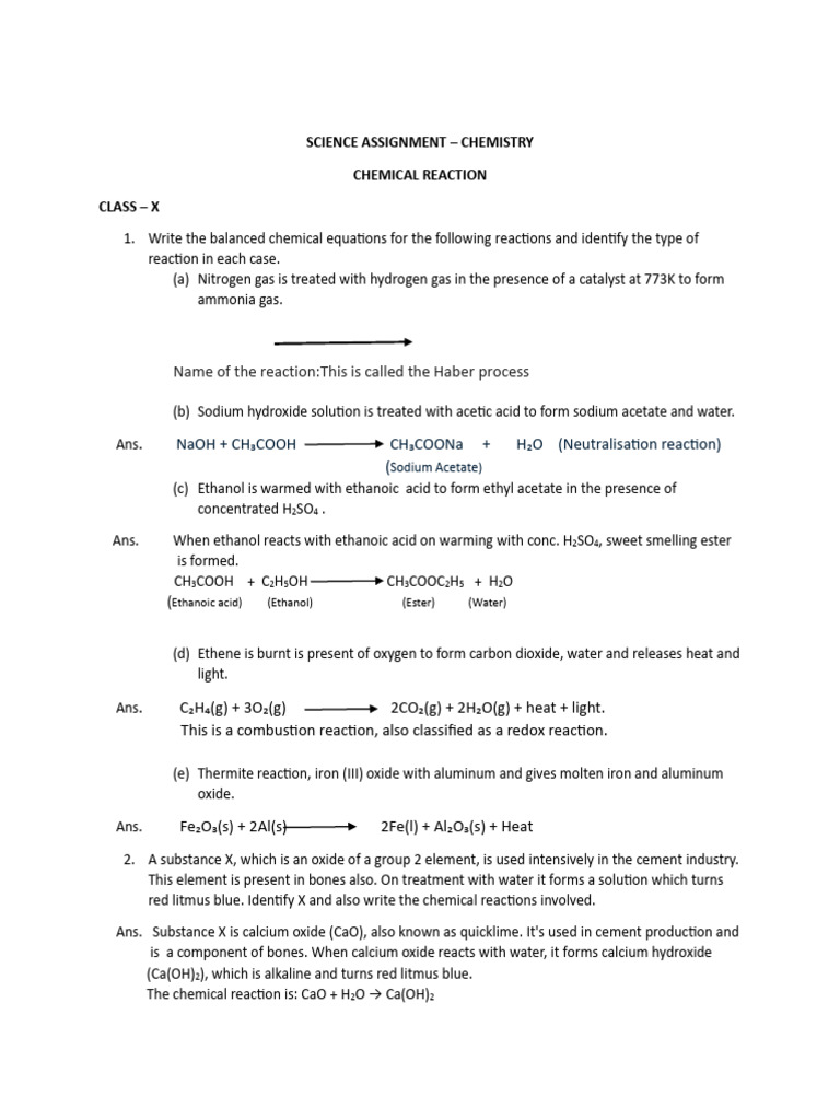 Chem - Reaction - Ch.1 Questions For More Practice - 061155 | PDF ...