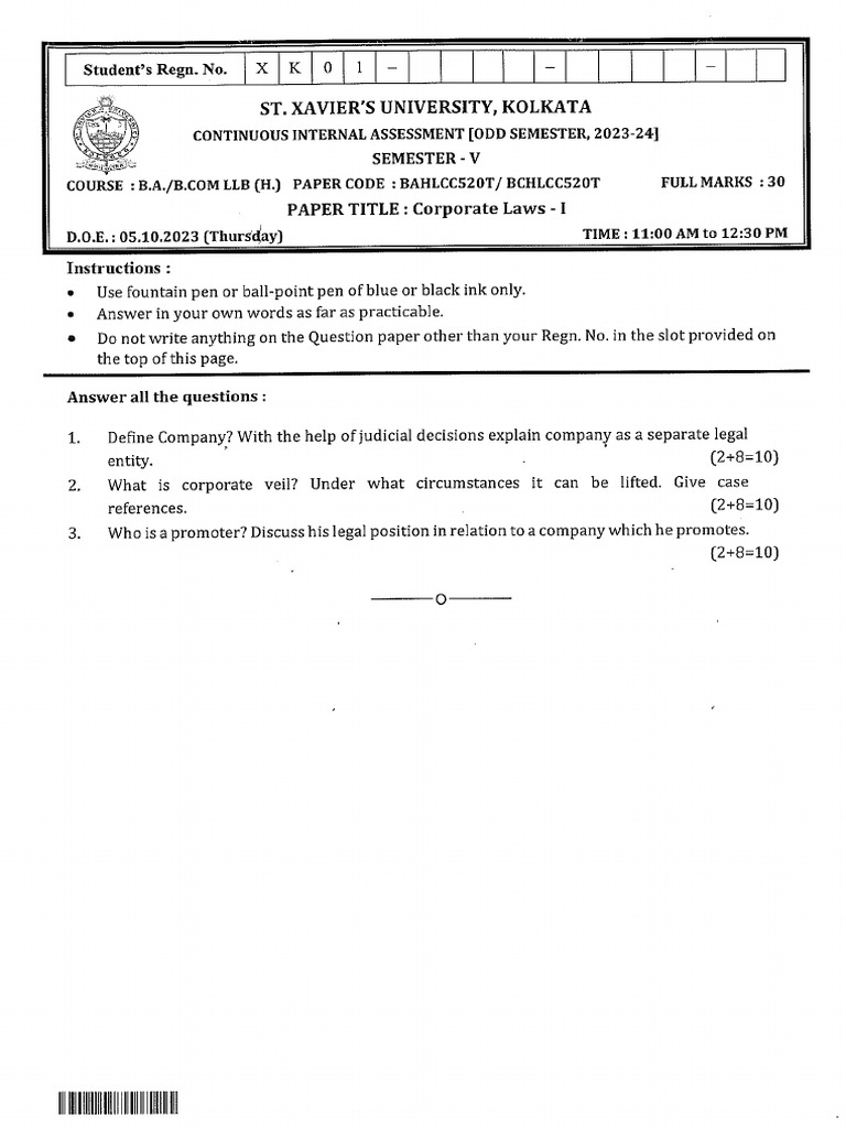 Corporate Laws-I CIA PAPER | PDF