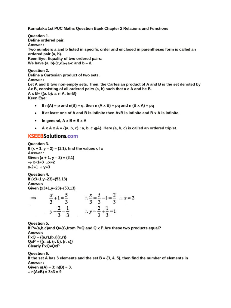Karnataka 1st PUC Maths Question Bank Chapter 1 Sets | PDF | Domain Of ...