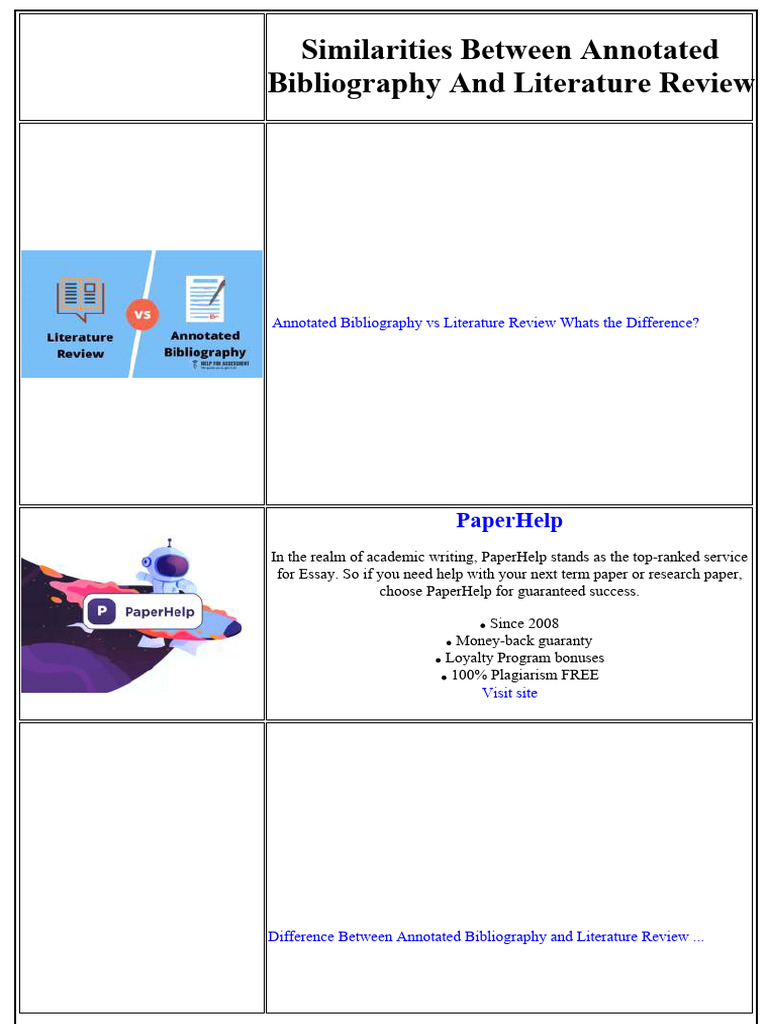 Similarities Between Annotated Bibliography and Literature Review | PDF ...