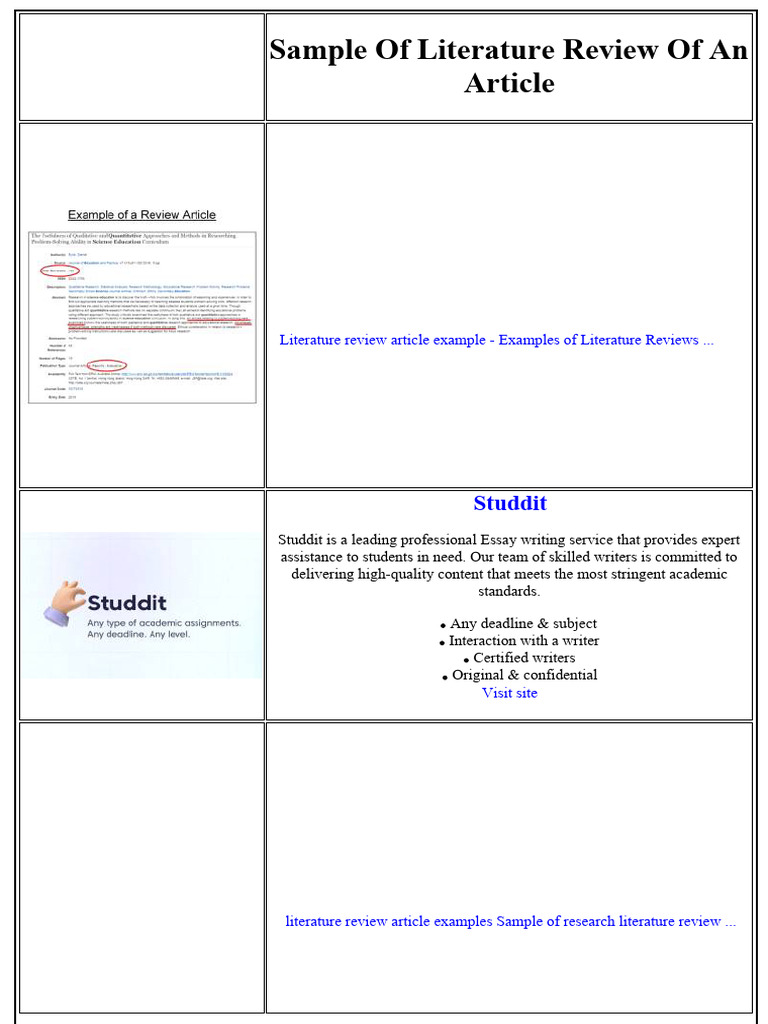 Sample of Literature Review of An Article | PDF | Essays | Thesis