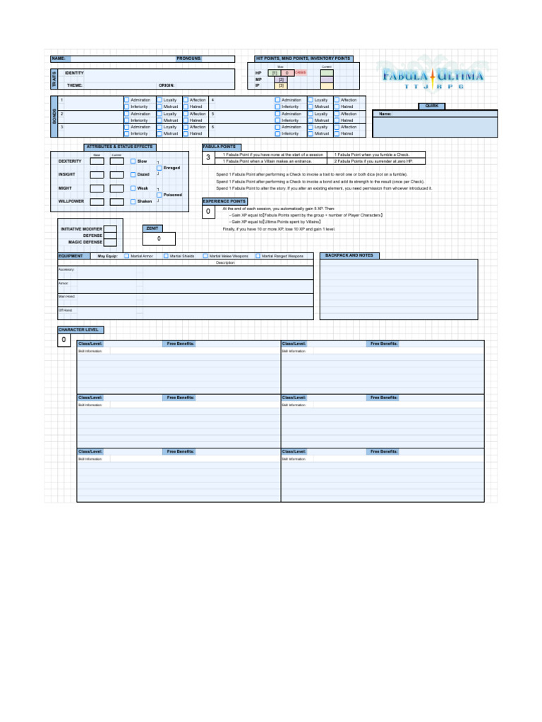 Fabula Ultima Character Sheet Guide | PDF | Video Games | Fantasy Games