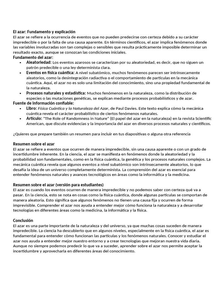 El Azar | PDF | Determinismo | Aleatoriedad