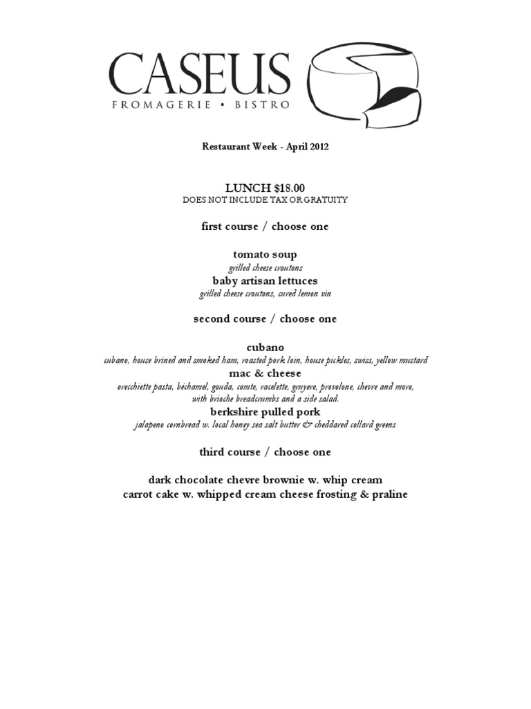 Caseus Lunch and Dinner Restaurant Week Menus | PDF | Salad | European ...