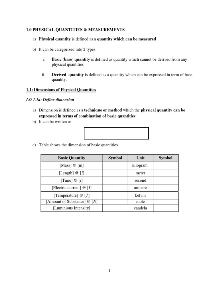 Physical Quantities and Measurements Guide | PDF | Euclidean Vector ...