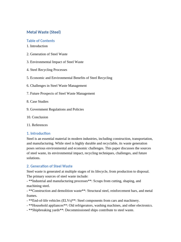 Steel Waste Management and Recycling Guide | PDF | Recycling | Waste