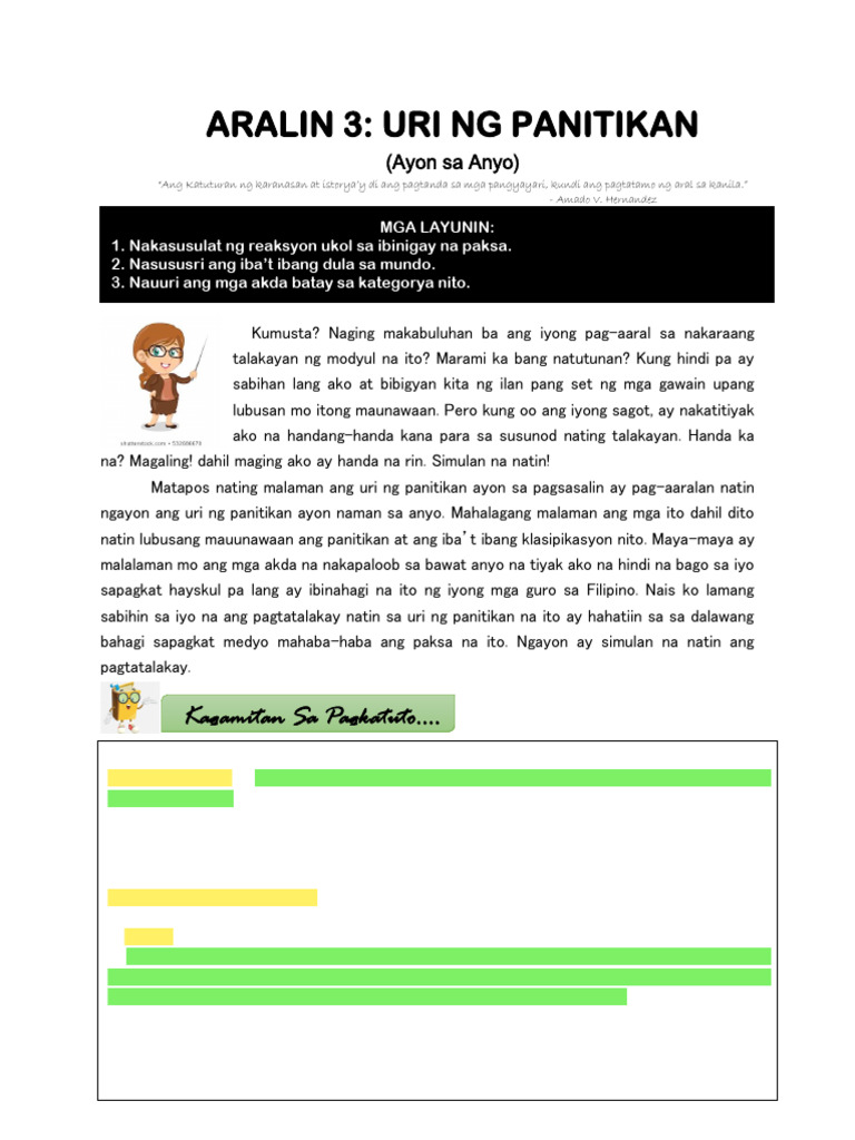 ARALIN 3 Anyong Tuluyan | PDF