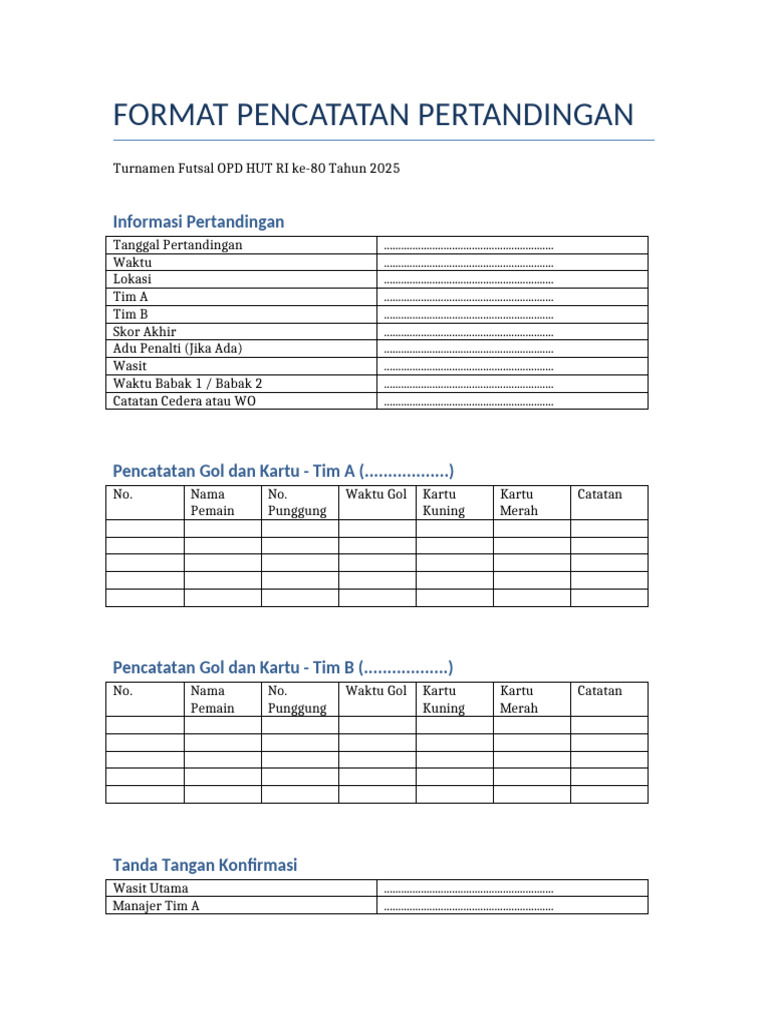 Format Pencatatan Pertandingan Futsal | PDF