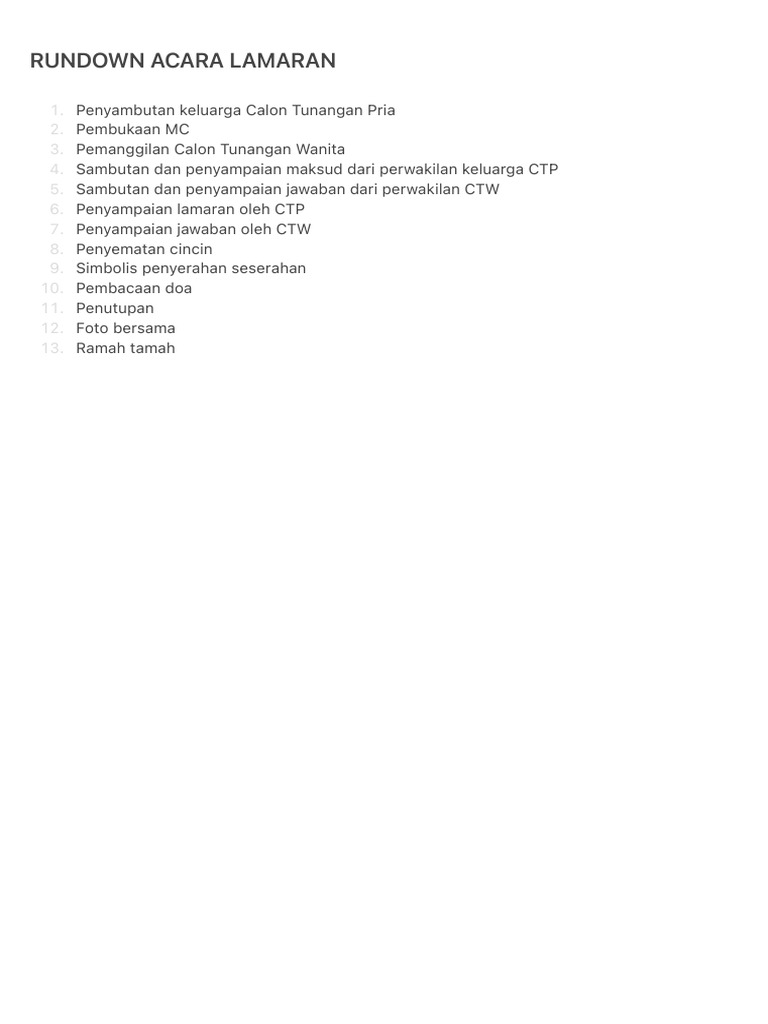 Rundown Acara Lamaran Lengkap | PDF
