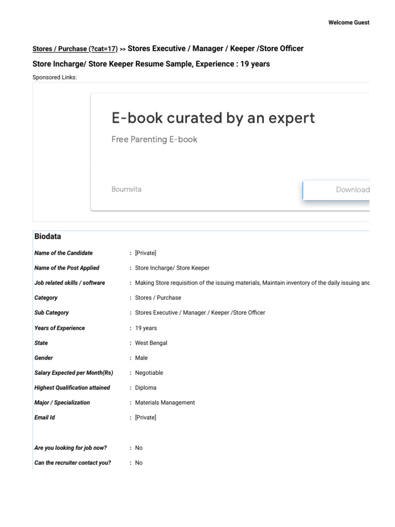 Store Incharge - Store Keeper - Resume Format | PDF | Inventory | Audit