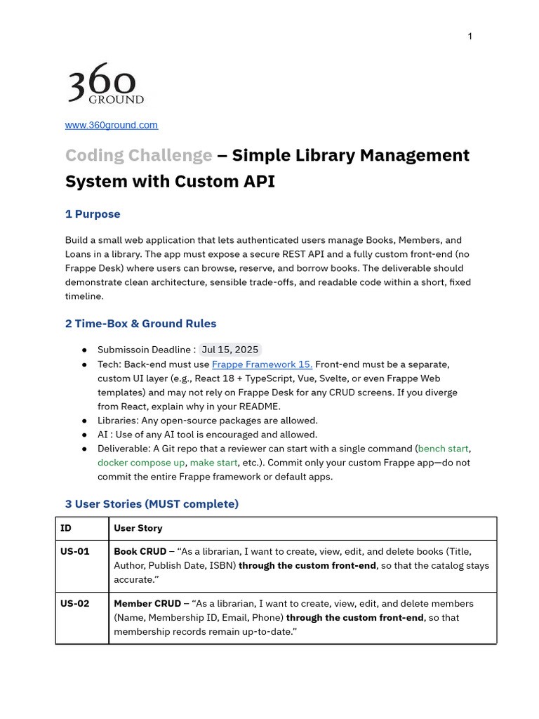 Challenge - Develop A Simple Library Management System With Custom API Using Frappe | PDF ...