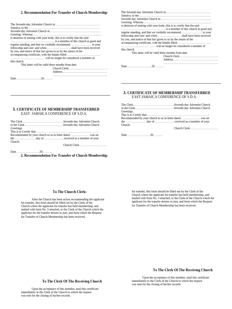 Church Membership Transfer Process | PDF