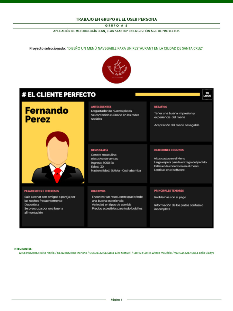Tarea Grupal 1 - Grupo 4 User Person | PDF