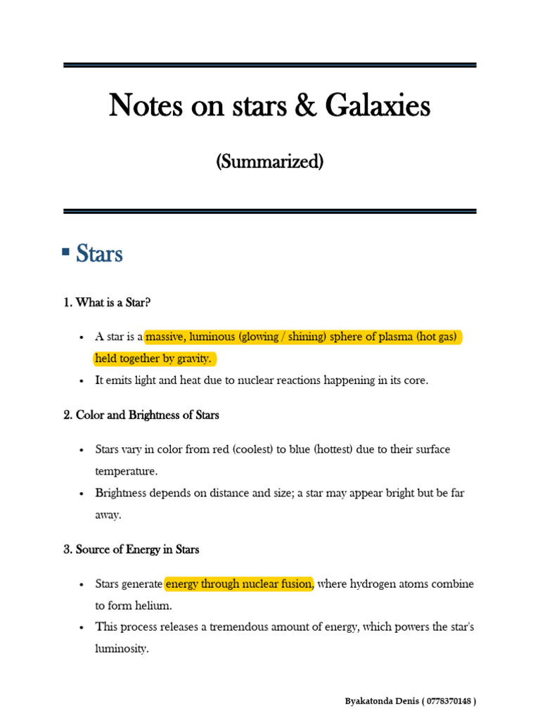 Stars & Galaxies (Best Notes) - 1 | PDF | Stars | Galaxy