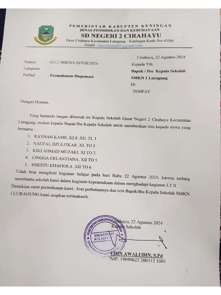 Surat Dispen 1 | PDF