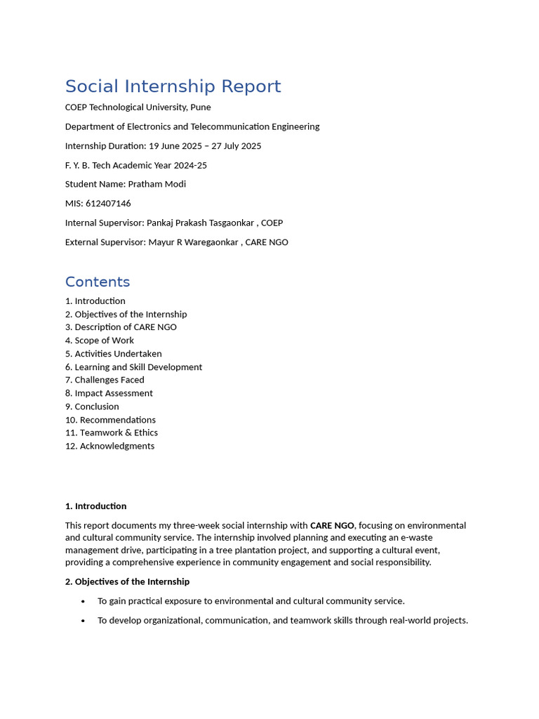 COEP Social Internship Report 2025 | PDF | Electronic Waste | Business