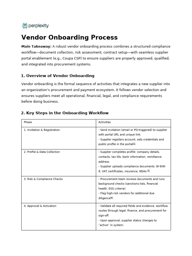 Vendor Onboarding Process | PDF | Invoice | Business