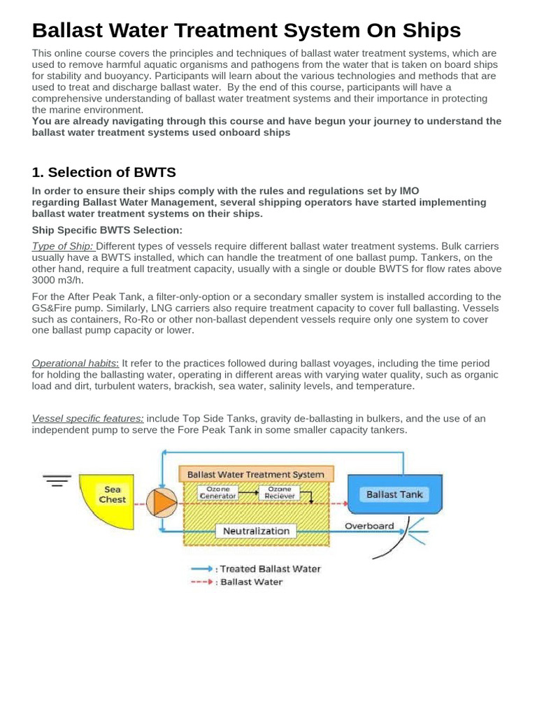 Ballast Water Treatment System On Ships | PDF | Water Purification ...
