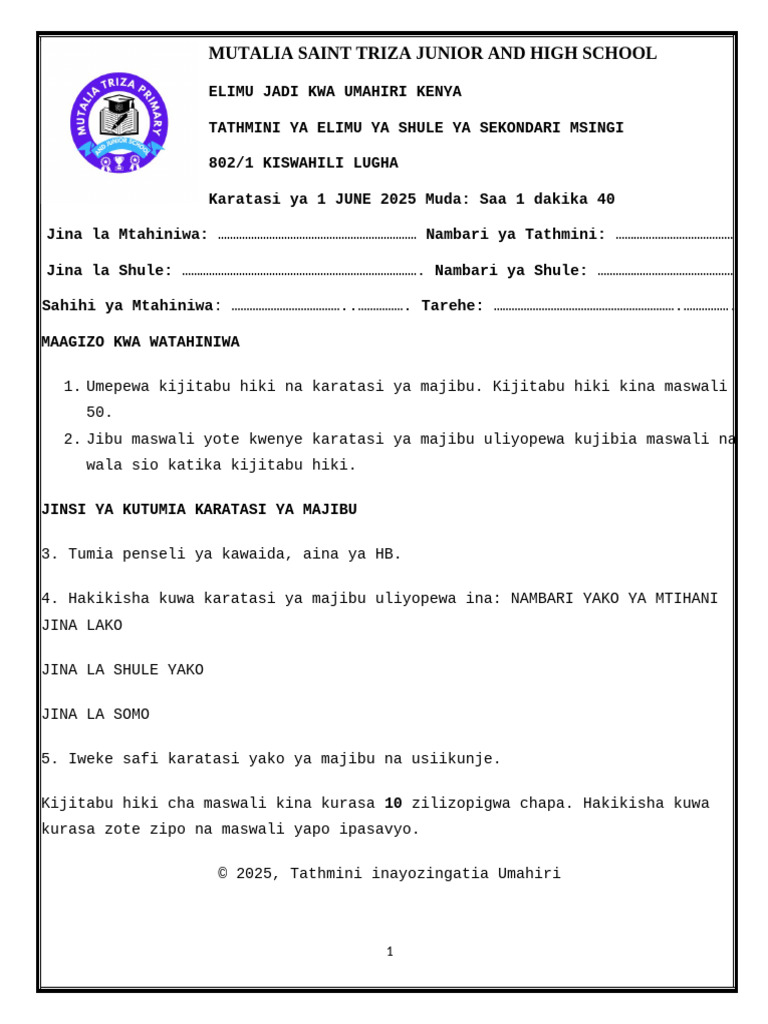 GRADE 8 KIS PP 1 | PDF