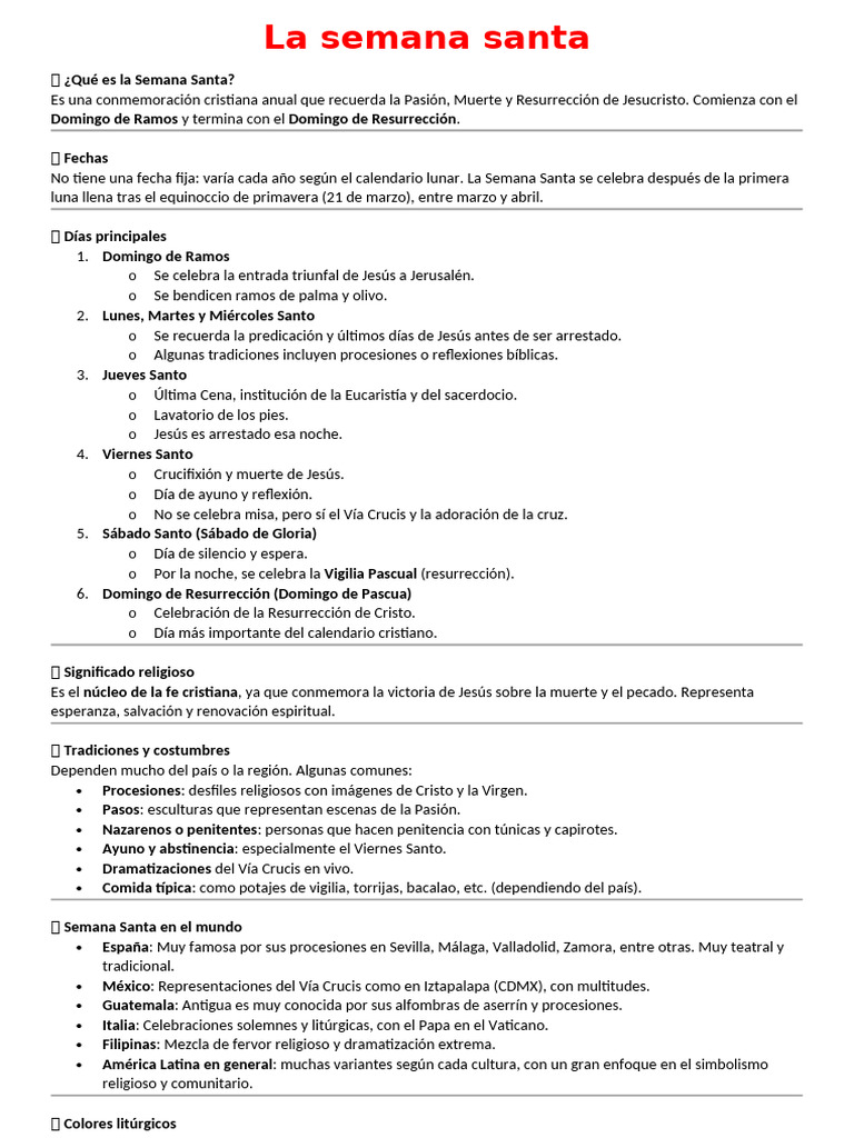 Semana Santa: Tradiciones y Significado | PDF | Pascua de Resurrección ...