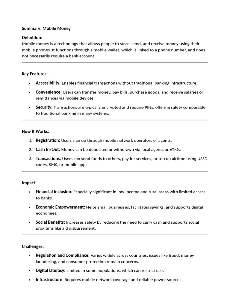 Summary Mobile Money | PDF