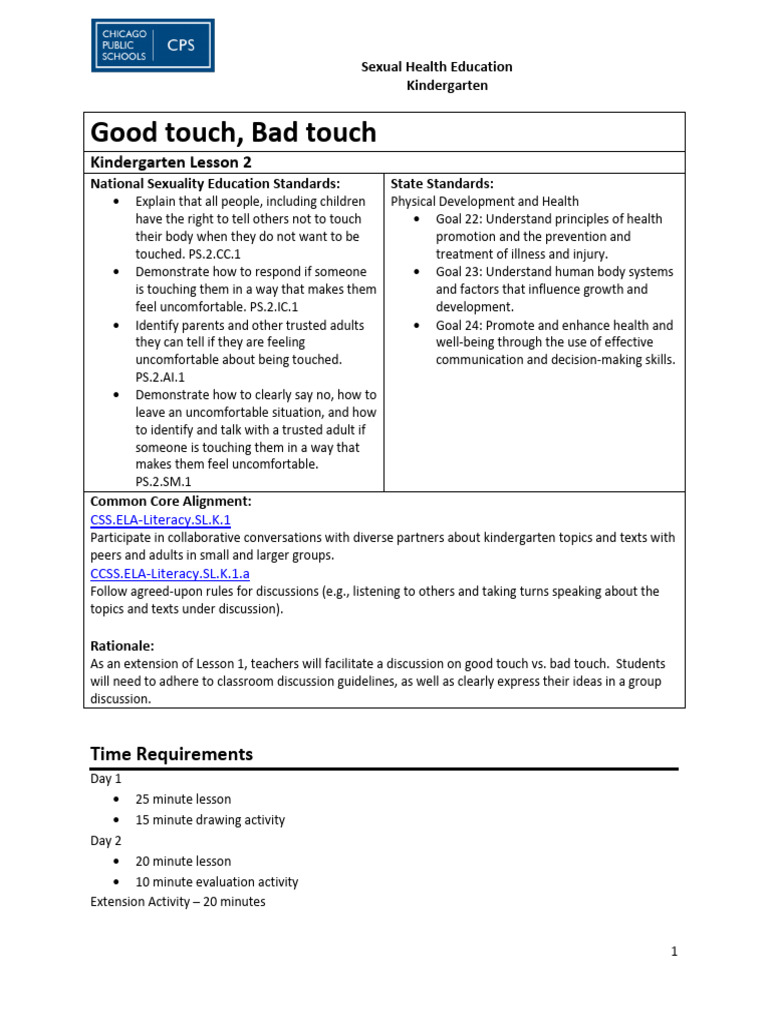 Lesson 2 - Good Touch - Bad Touch Lesson Plan | PDF | Sex Education ...