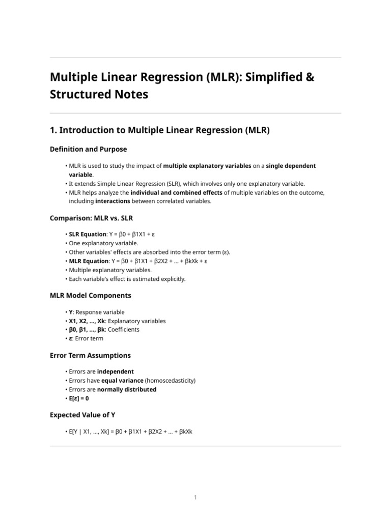 Multiple Linear Regression | PDF | Errors And Residuals | Multicollinearity