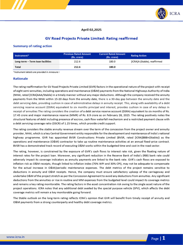 GV Road Projects Private Limited | PDF | Debt | Interest