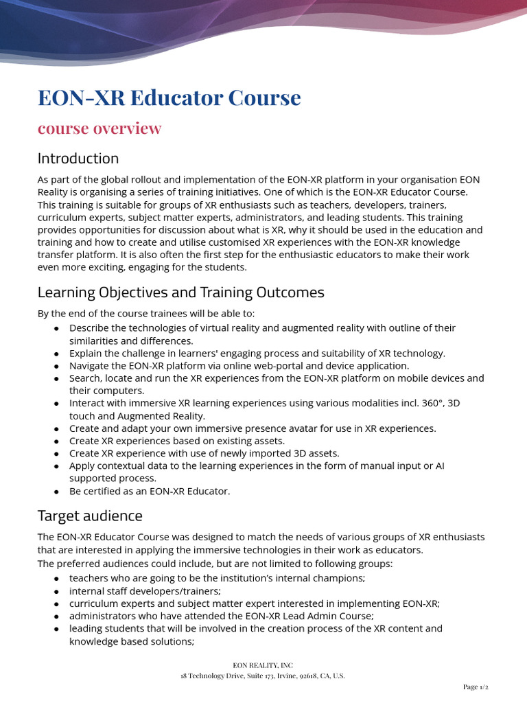 EON-XR Educator Course - Outline Ver. 2023-Feb | PDF | Augmented ...