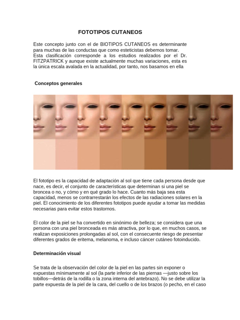Fototipos de piel según Fitzpatrick | PDF | Rubio | Cabello rojo