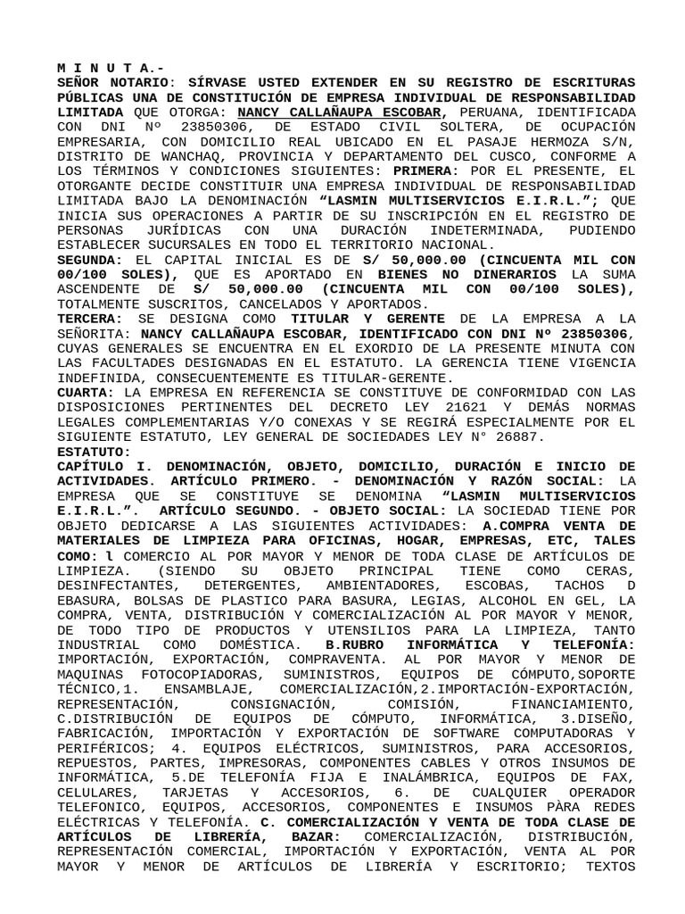 Lasmin Multiservicios E.I.R.L. Corregido | PDF | Pagaré | Sociedad de ...