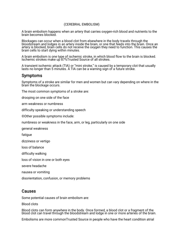 Cerebral Embolism | PDF | Stroke | Embolism