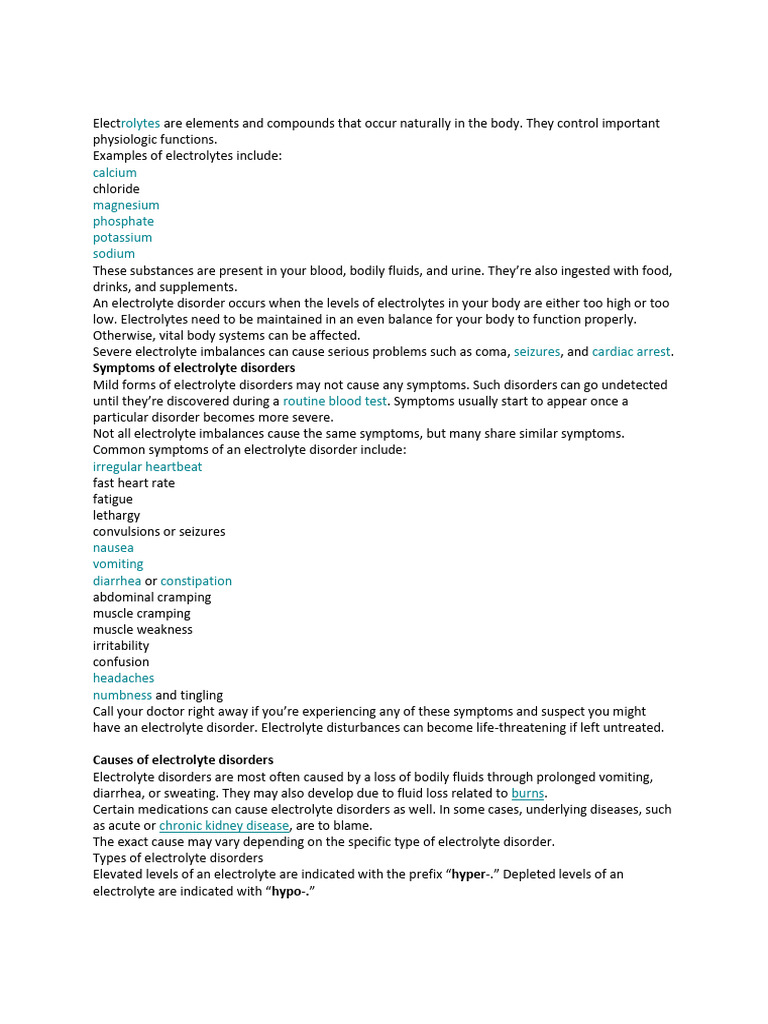 Water and Electrolyte Imbalance | PDF | Electrolyte | Diseases And ...