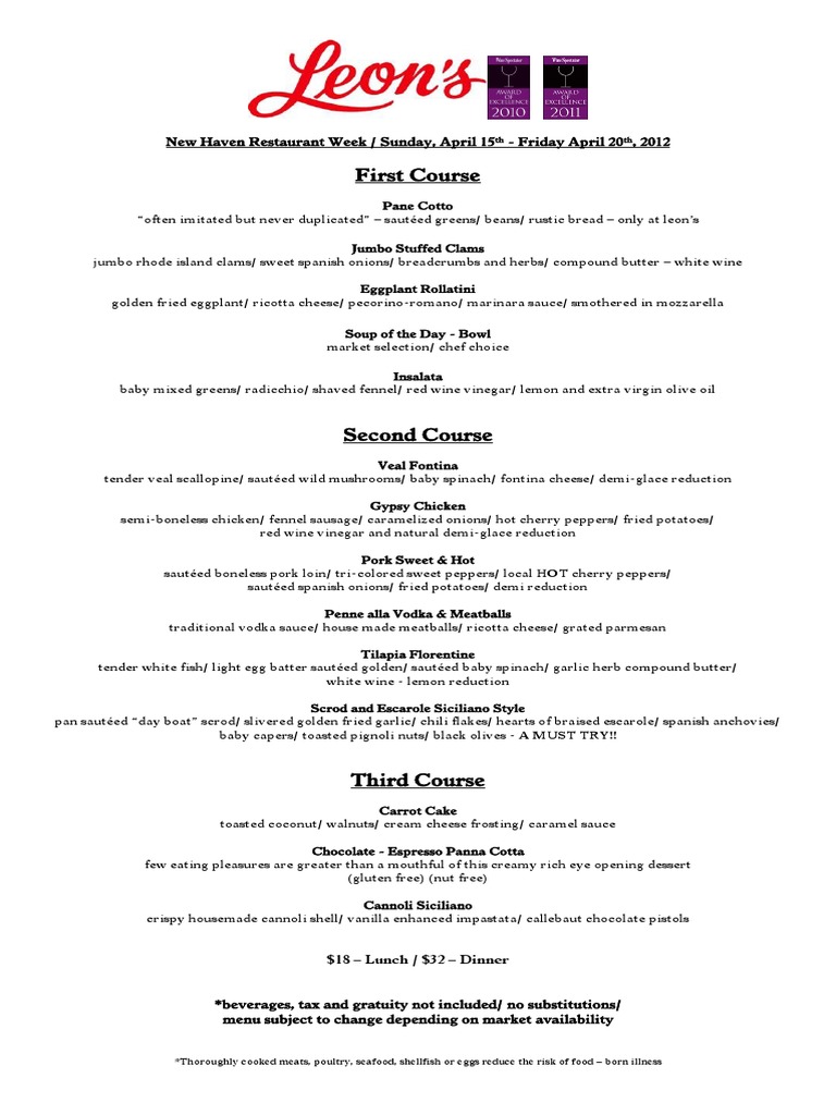 Leons Lunch Dinner RW Menu | PDF | Lunch | Sausage