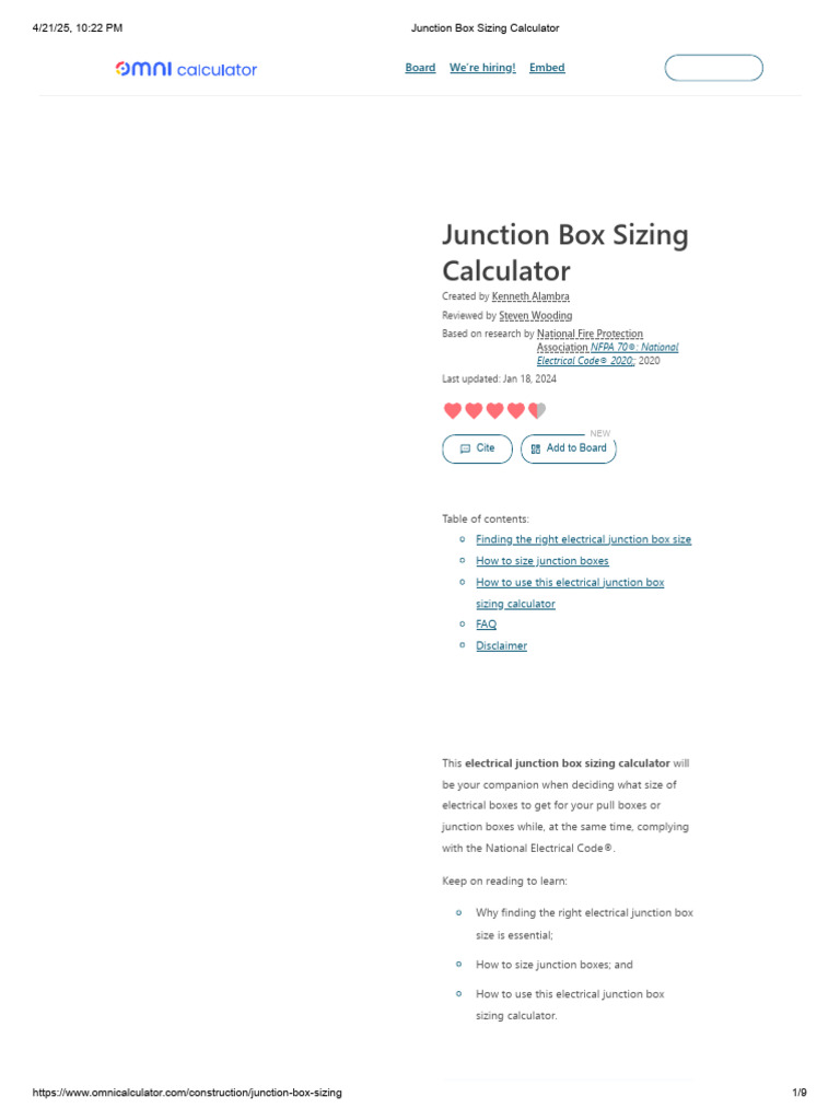 Junction Box Sizing Calculator Guide | PDF | Manufactured Goods ...