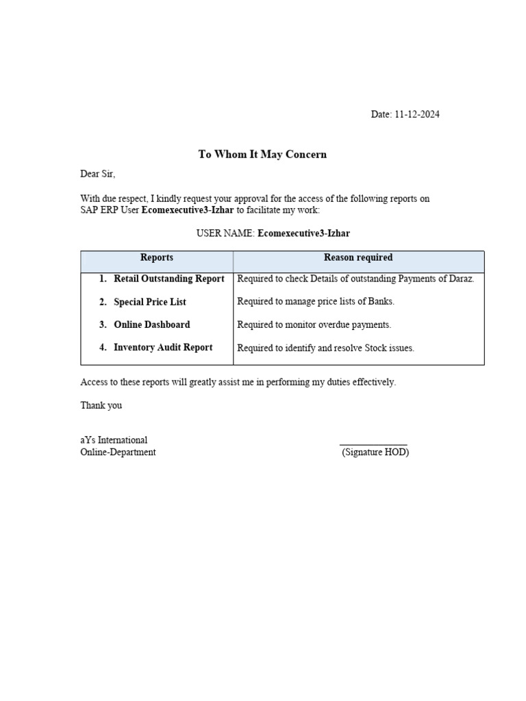 Sap Report Access Approval | PDF