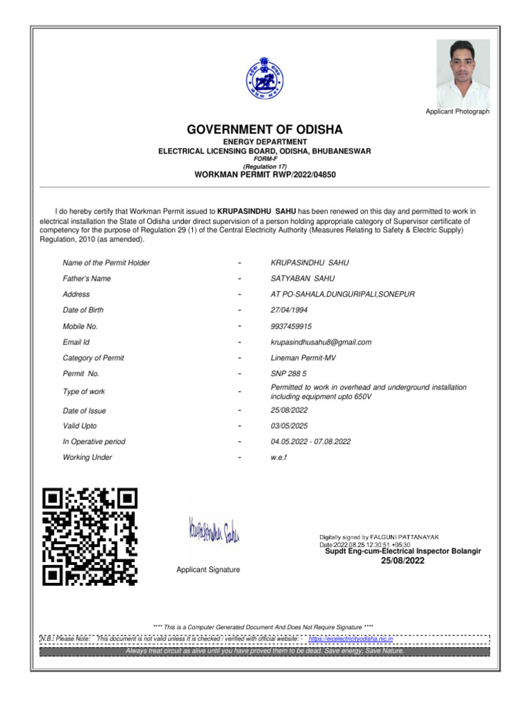 Renewal of Workman Permit | PDF