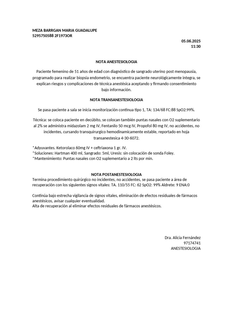Nota Trans Sedacion | PDF