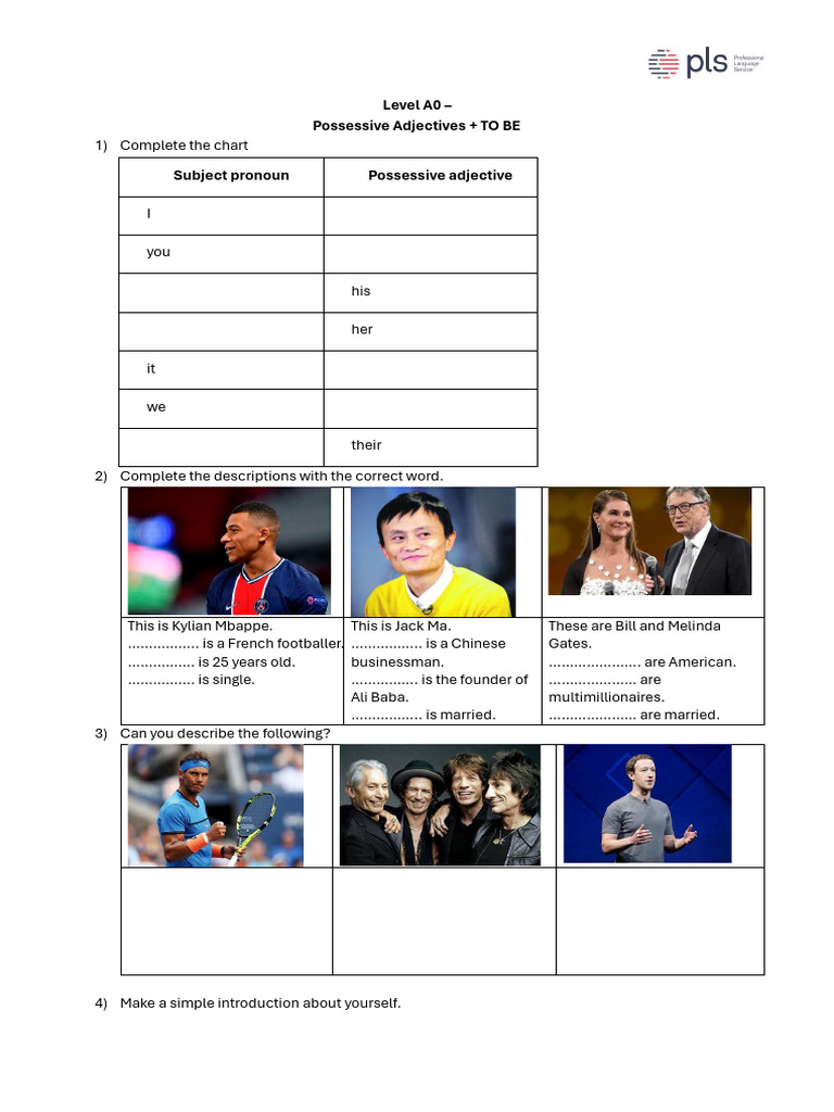 Possessive Adjectives - To BE | PDF