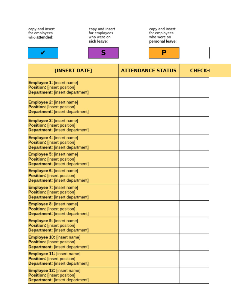 Daily Employee Attendance Template | PDF | Leave Of Absence | Working Time